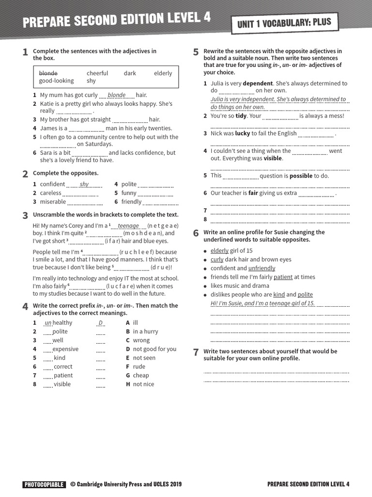 PREPARE 4 Vocabulary Plus Unit 01 | PDF