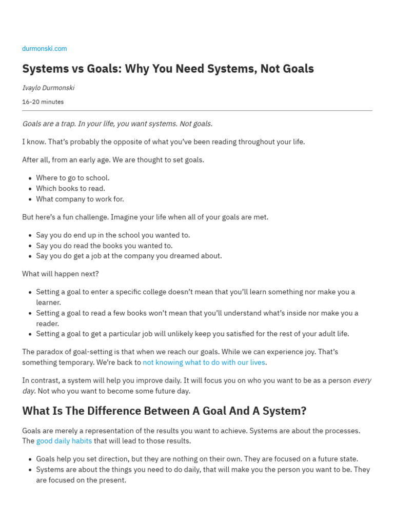 Systems Vs Goals Why You Need Systems, Not Goals Reader View | PDF