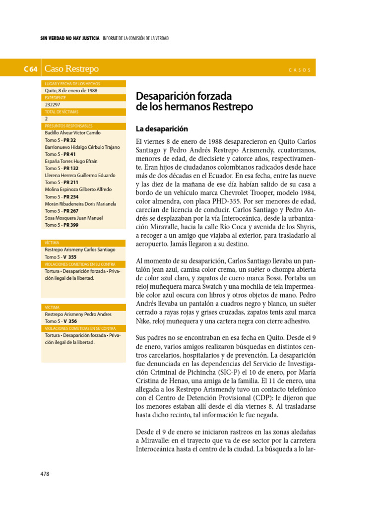 Desaparición Forzada de Los Hermanos Restrepo | PDF