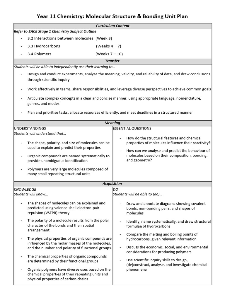 Year 11 Chemistry | PDF | Intermolecular Force | Chemical Bond
