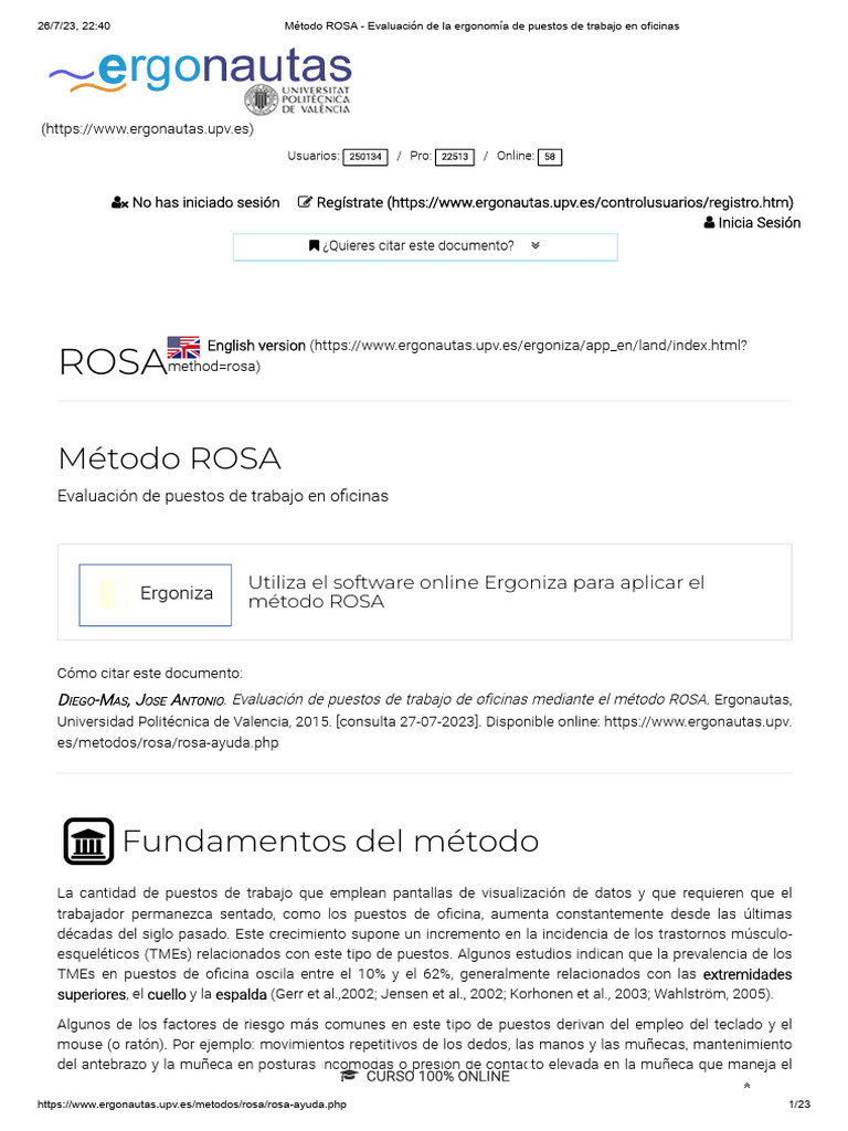 Método ROSA - Evaluación de La Ergonomía de Puestos de Trabajo en ...