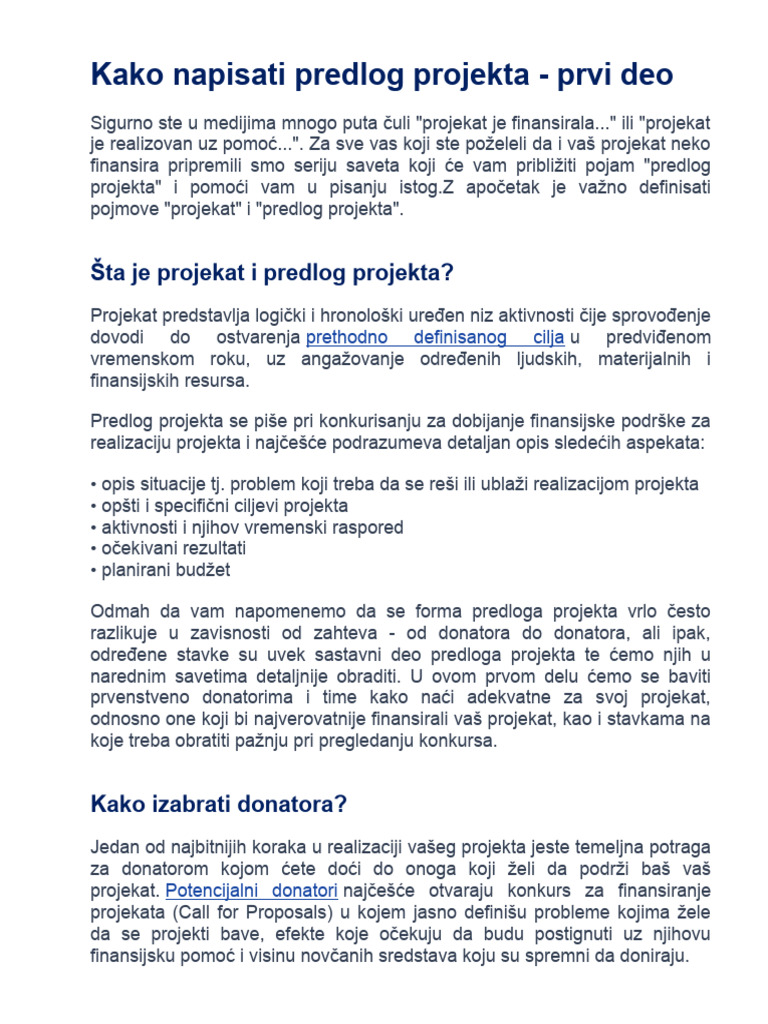 Kako Napisati Predlog Projekta (4 Dijela) | PDF
