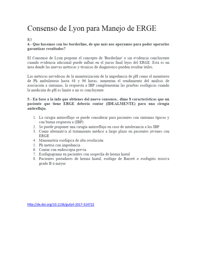 Consenso de Lyon para Manejo de ERGE | PDF