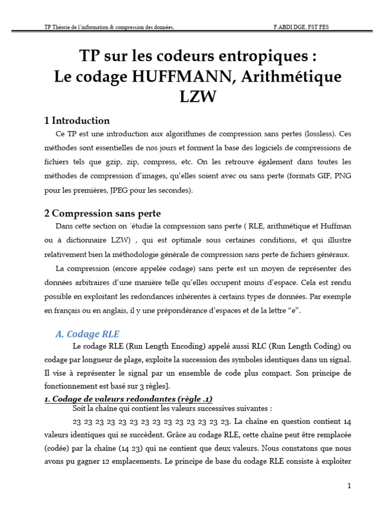 Introduction au codage RLE | PDF