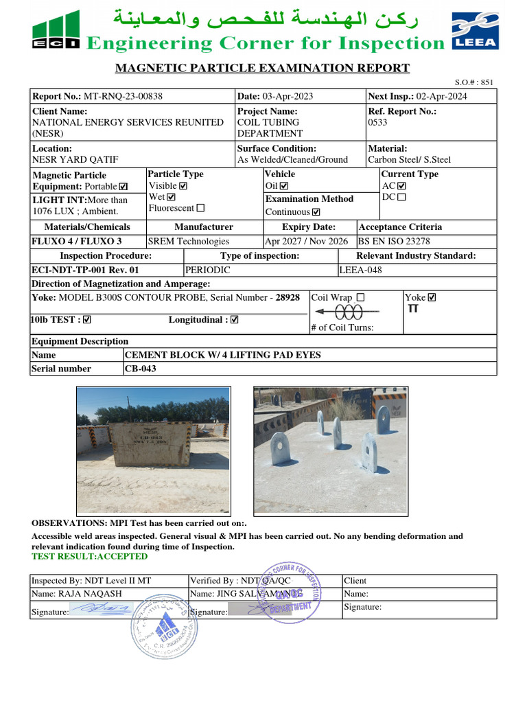 Magnetic Particle Examination Report | PDF | Welding | Construction