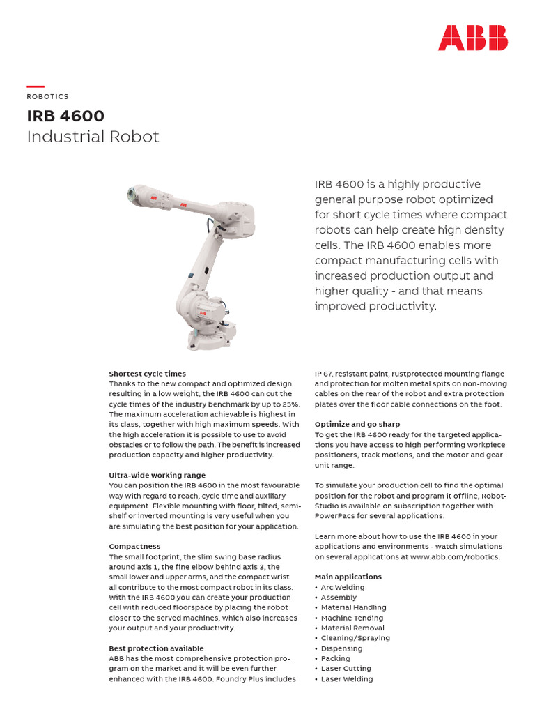 ABB IRB 4600 Robot Specifications | PDF | Robot | Robotics