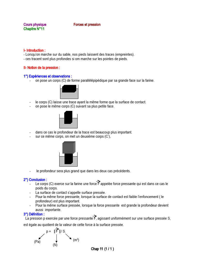 11 Cours Phys Forces Et Pression | PDF
