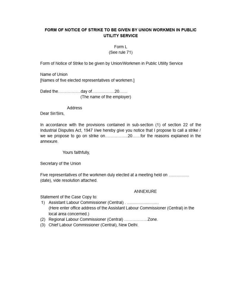 Strike Notice Format for Public Utilities | PDF | Finance & Money ...