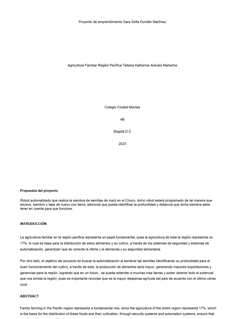 Proyecto de Emprendimiento AGRICULTURA SARA | PDF | Agricultura | Agronomía