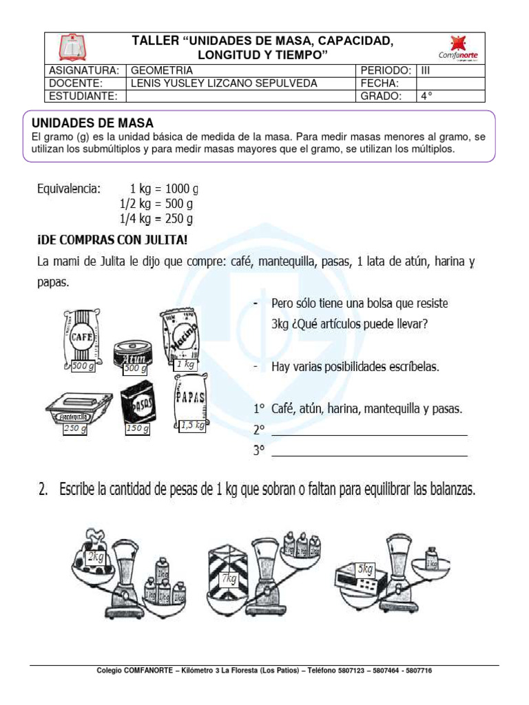Sem 33 4 Taller Geometria Unidades de Medida Masa Capacidad Longitud y ...