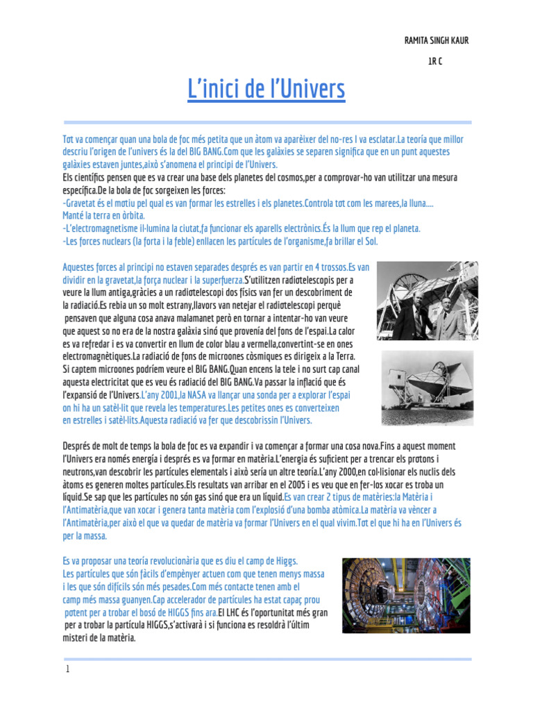 TAREA 3. L'Inici de L'univers | PDF