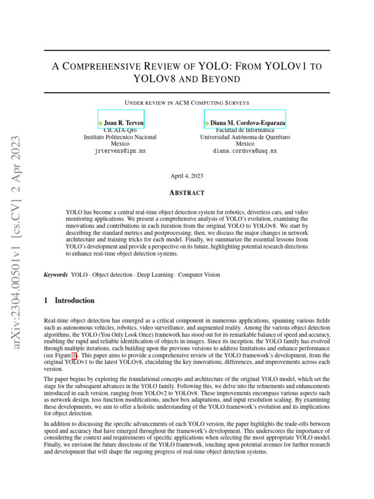 A Comprehensive Review of YOLO From YOLOv1 To YOLO | PDF A Comprehensive Review of YOLO From YOLOv1 To YOLO | PDF