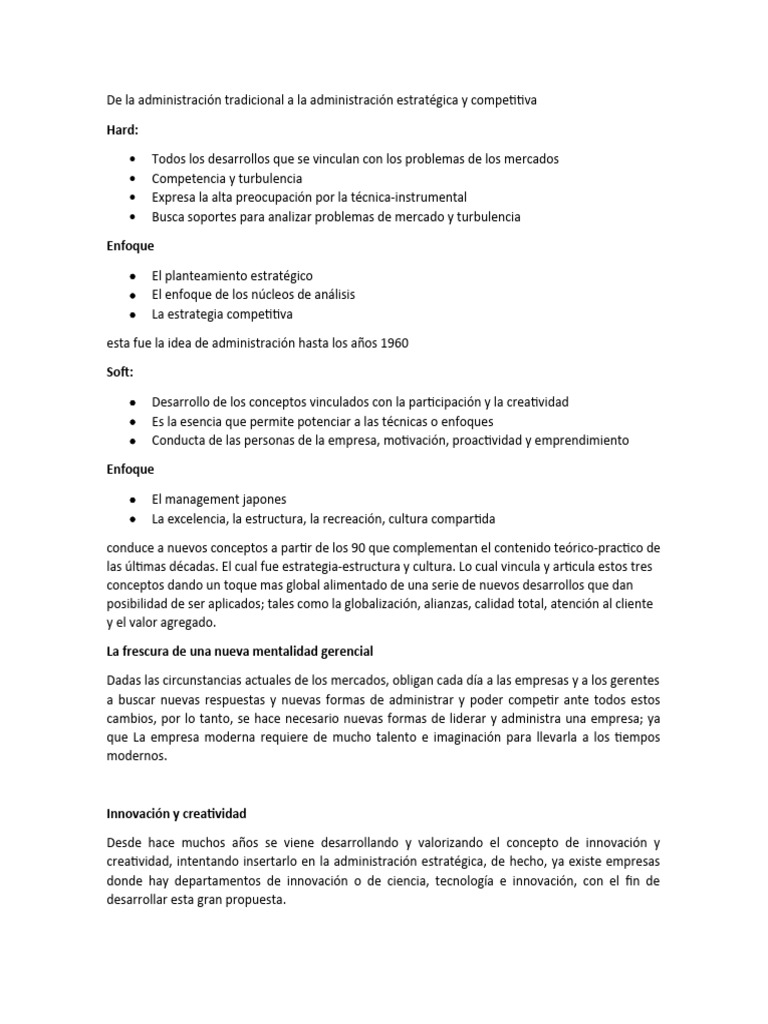 De La Administración Tradicional A La Administración Estratégica y ...
