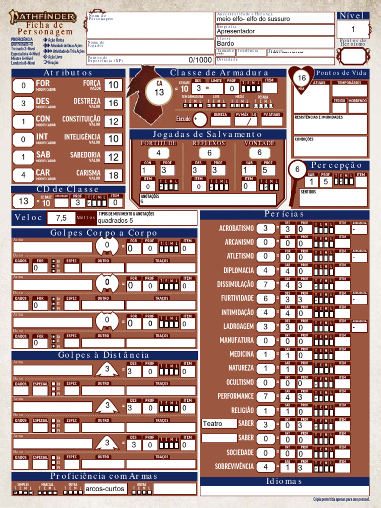 Ficha Editavel Pathfinder 2e 1 2 | PDF