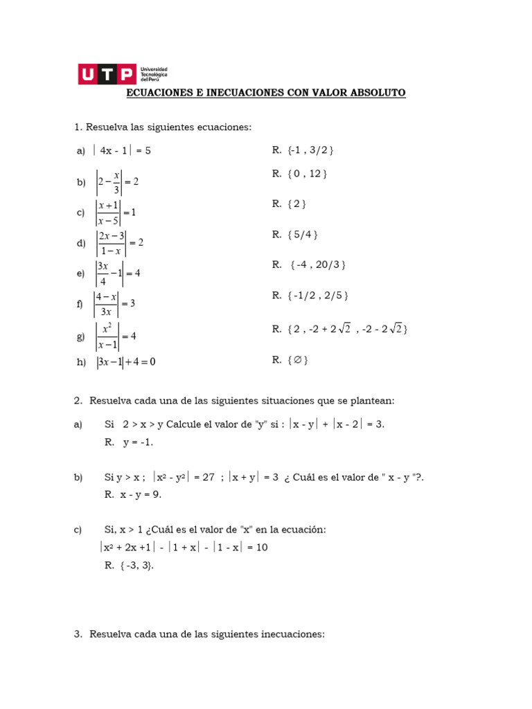 S04.s1 - Ejercicios Valor Absoluto | PDF