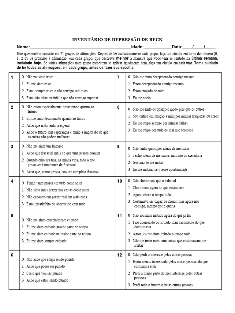Teste - Inventário de Beck | PDF