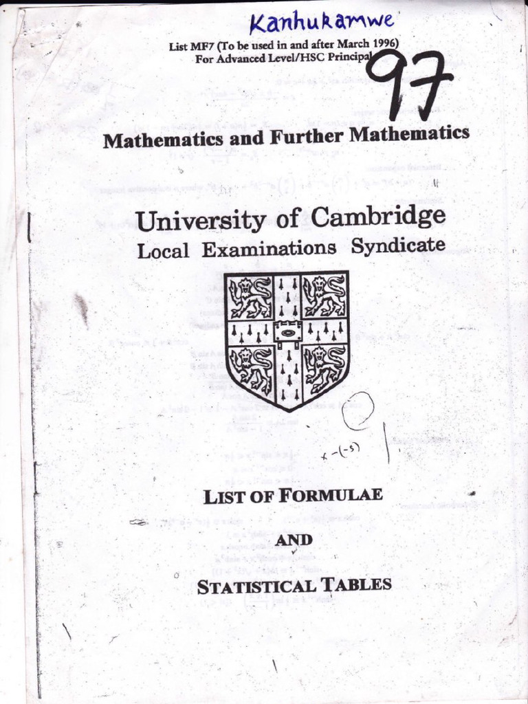 Pure Mathematics Formula Booklet | PDF