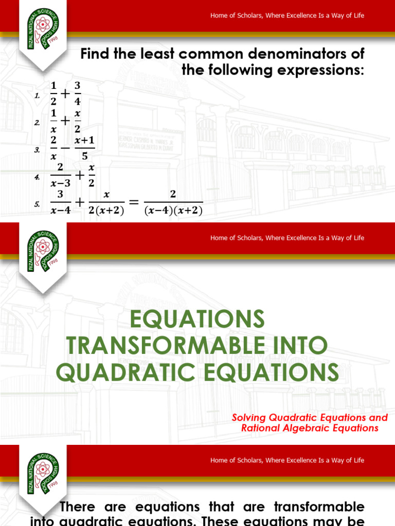 Equations Transformable Into QE and Solving Word Problems | PDF ...