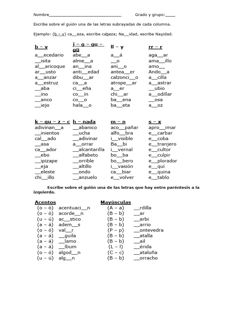Ejercicios de Ortografia | PDF