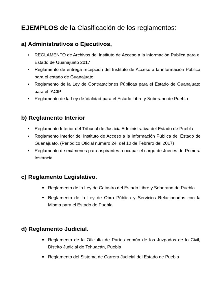 EJEMPLOS de La Clasificación de Los Reglamentos | PDF
