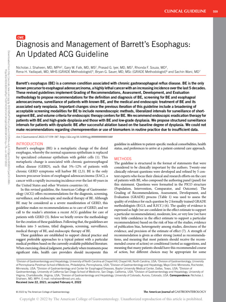 Diagnosis and Management of Barrett S Esophagus .17 | PDF
