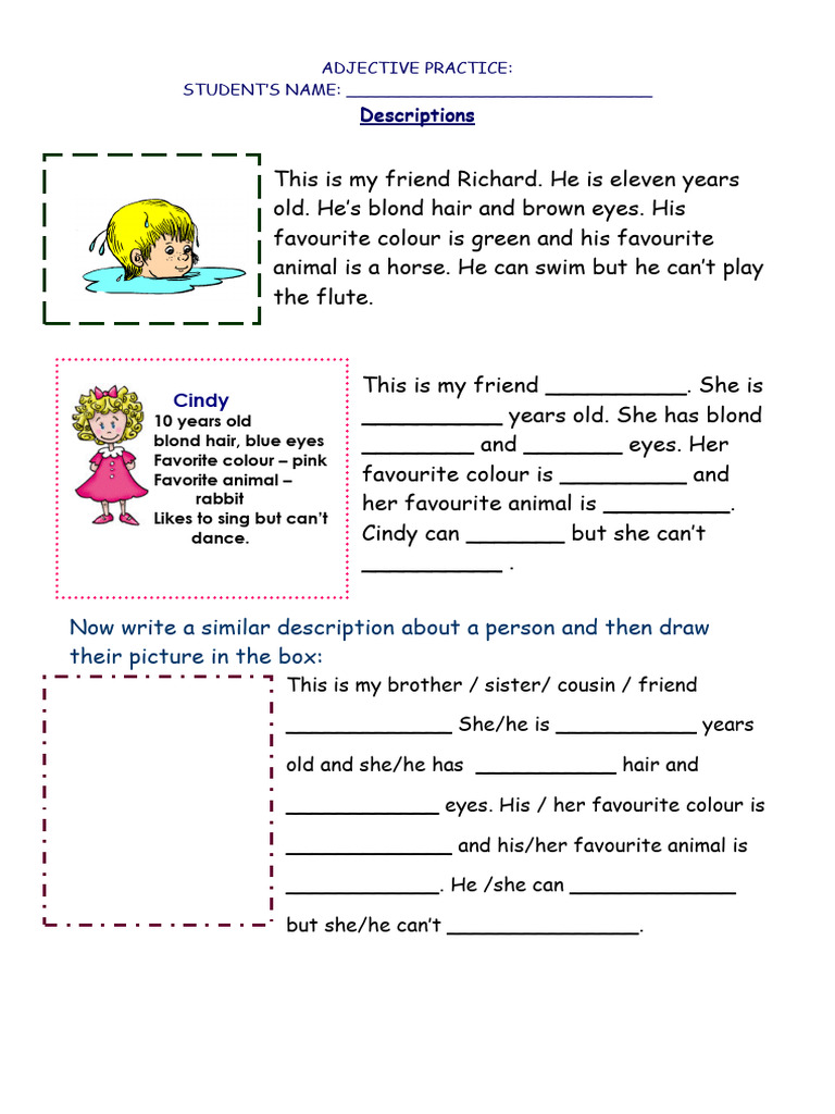 Adjective Practice Worksheet for Students | PDF