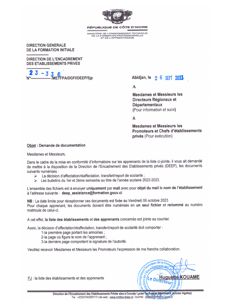 Courrier Demande de Documentation | PDF