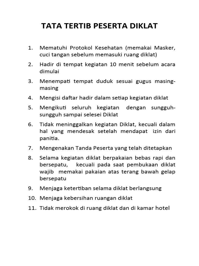 Tata Tertib Peserta Diklat Cetak | PDF | Karier & Perkembangan