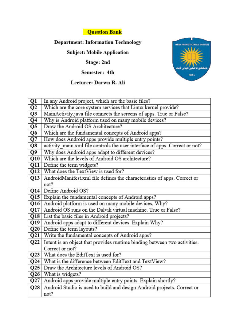 Question Bank-Mobile Application | PDF