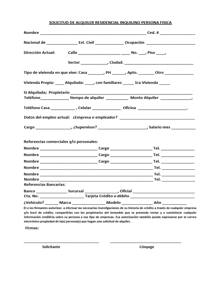 Solicitud de Alquiler Residencial Inquilino | PDF | Derecho