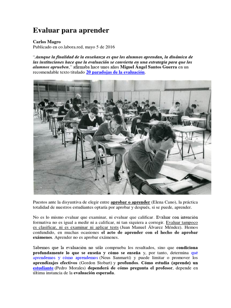 Evaluar para Aprender | PDF | Evaluación | Aprendizaje