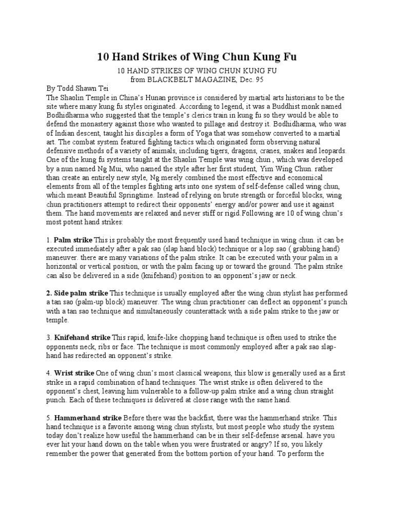 10 Hand Strikes of Wing Chun Kung Fu | PDF | Wing Chun | Chinese ...