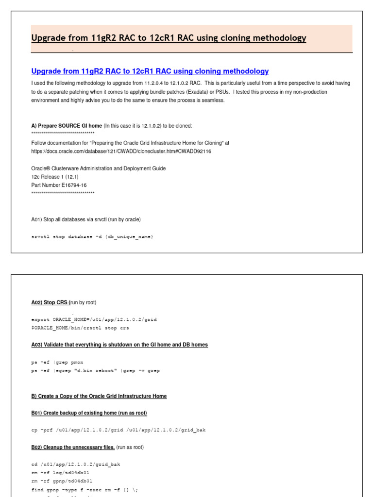 Upgrading RAC From 11g To 12c-Cloning | PDF