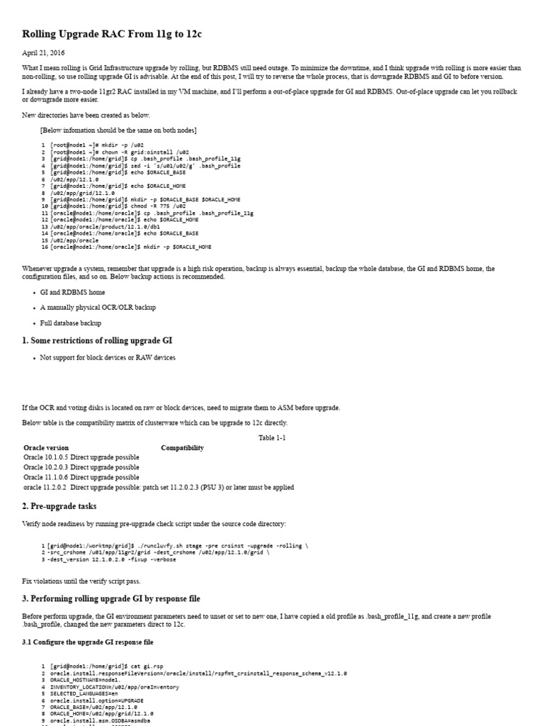 Upgrading RAC From 11g To 12c Manually | PDF Upgrading RAC From 11g To 12c Manually | PDF