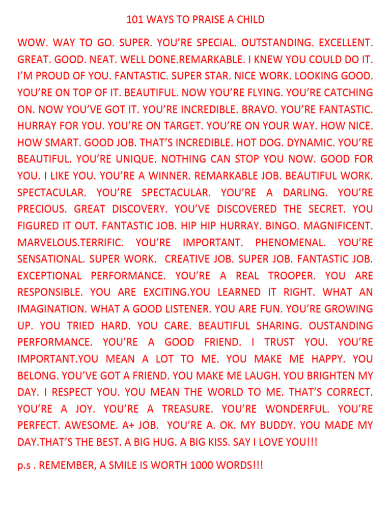 Praise Phrases for Parents | PDF