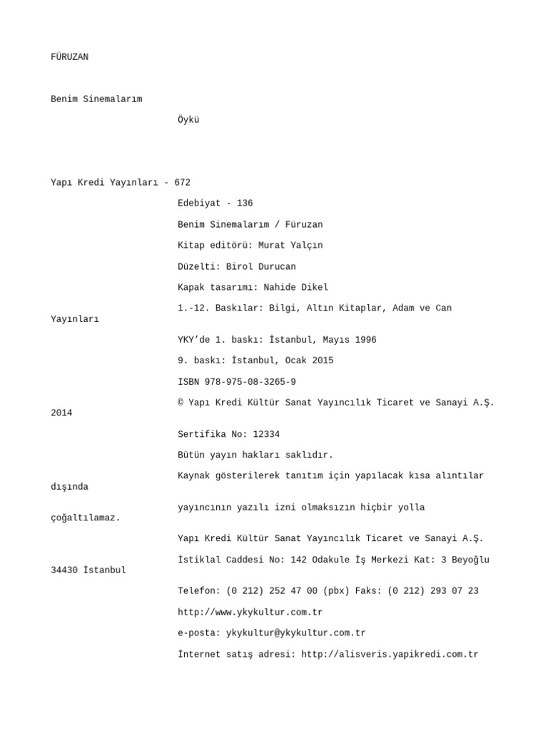 Füruzan - Benim Sinemalarım | PDF