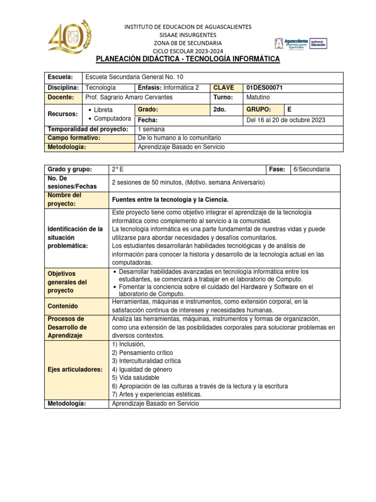 Planeacion Tec.2do.16al20octubre | PDF