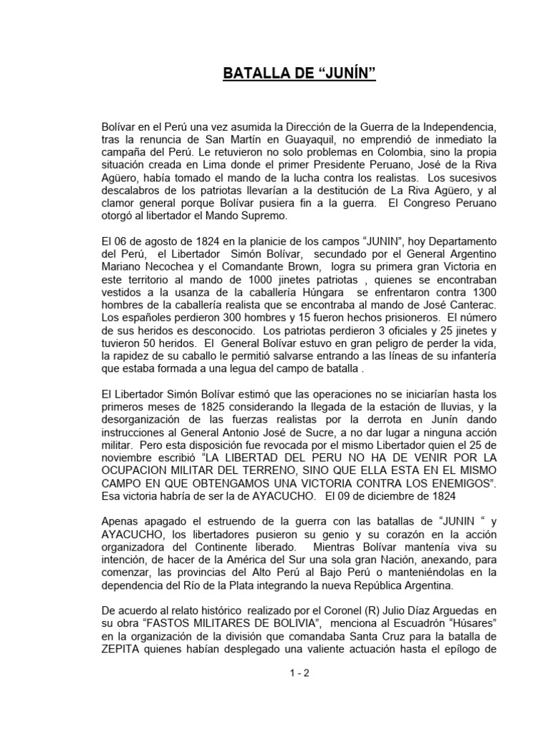 Batalla de Junin | Descargar gratis PDF | America latina | Comunidad andina