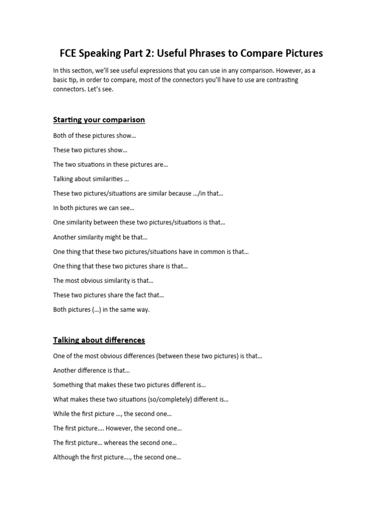 Useful Phrases For FCE Speaking Part 2 | PDF