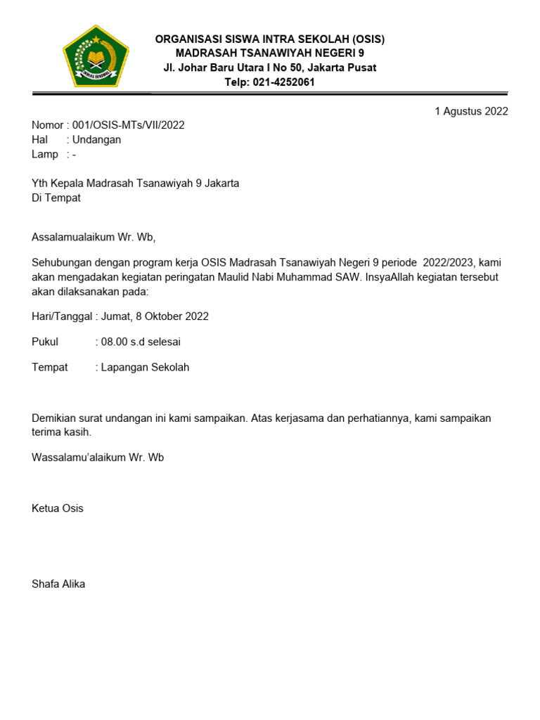 11 Contoh Surat Undangan Rapat OSIS | PDF