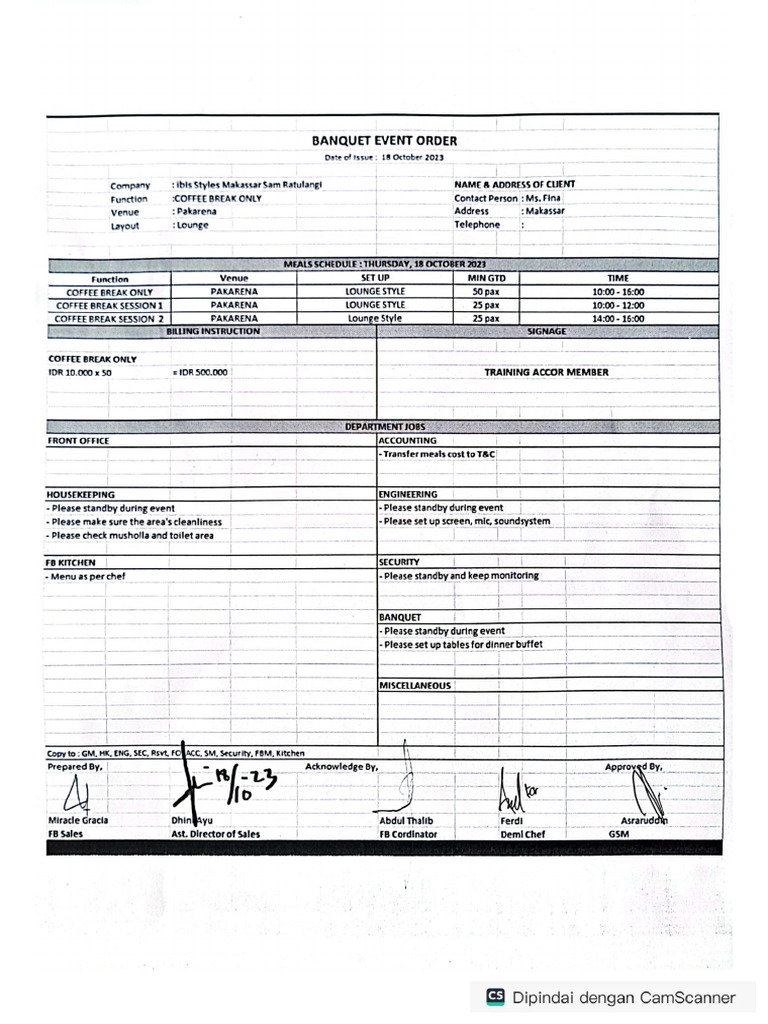 BEO Training Accor Hotel | PDF