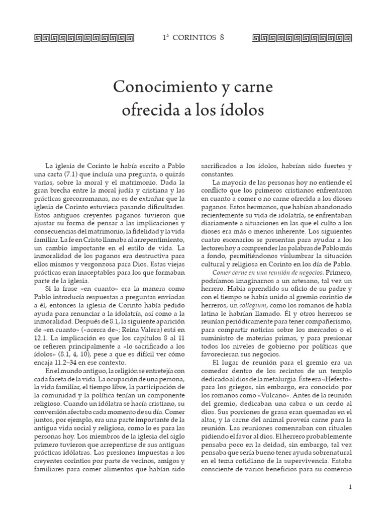 1 Corintios 8 Conocimiento y Carne Ofrecida A Los Idolos | PDF