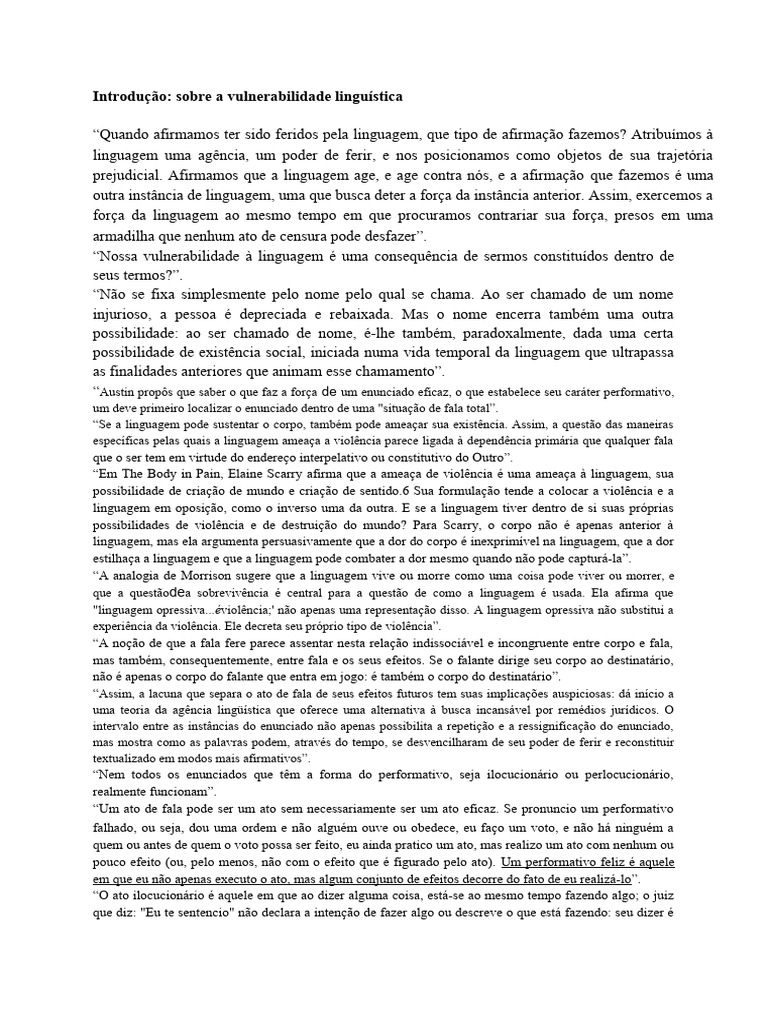 Doc. Fich. Introdução Excitable Speech - Butler | PDF