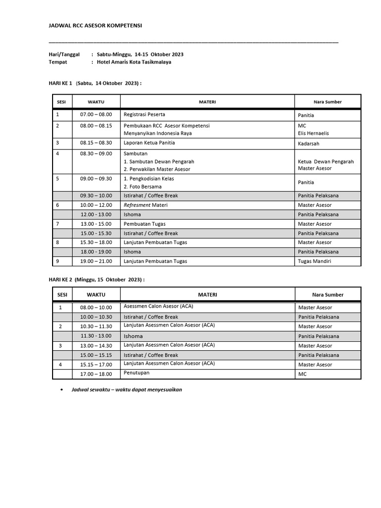 Jadwal RCC Asesor Kompetensi LSP | PDF