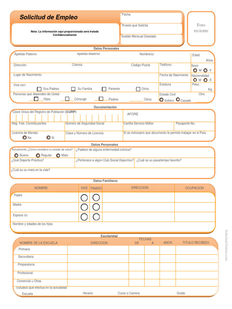 Formulario de Solicitud de Empleo | PDF