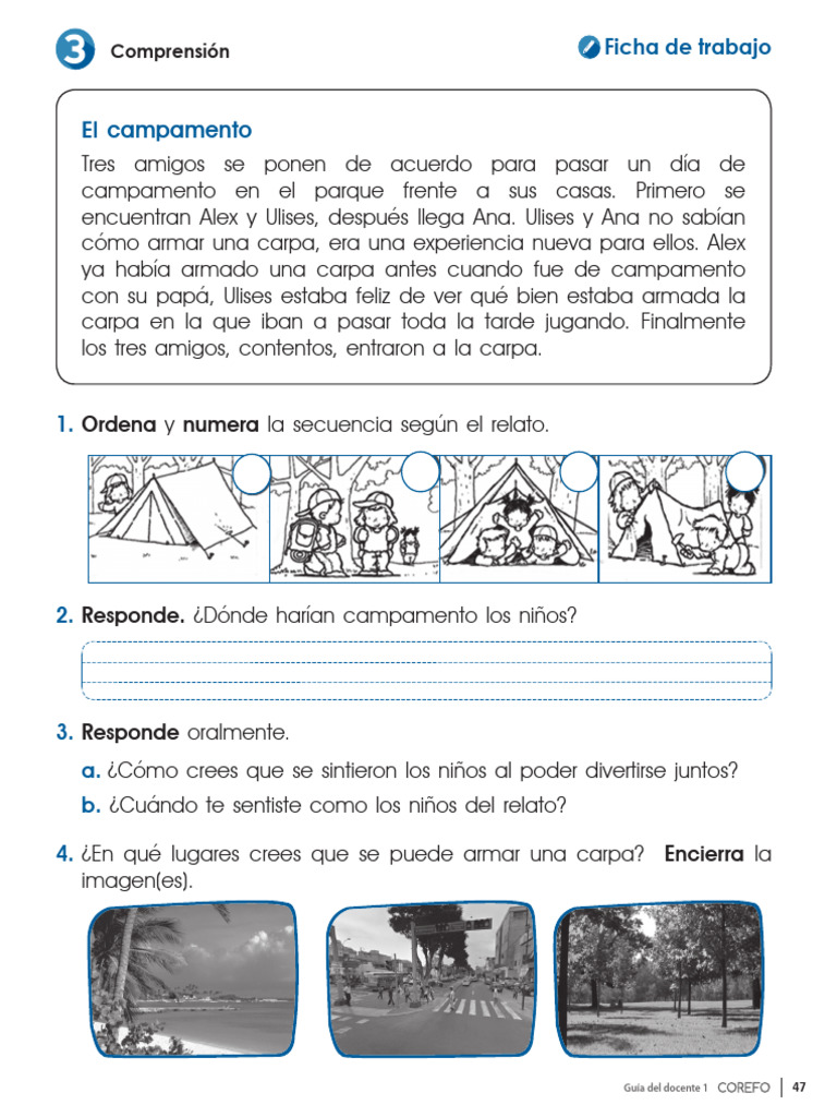 2018 Com1p U3 Ficha Comprension El Campamento | PDF | Artes del ...