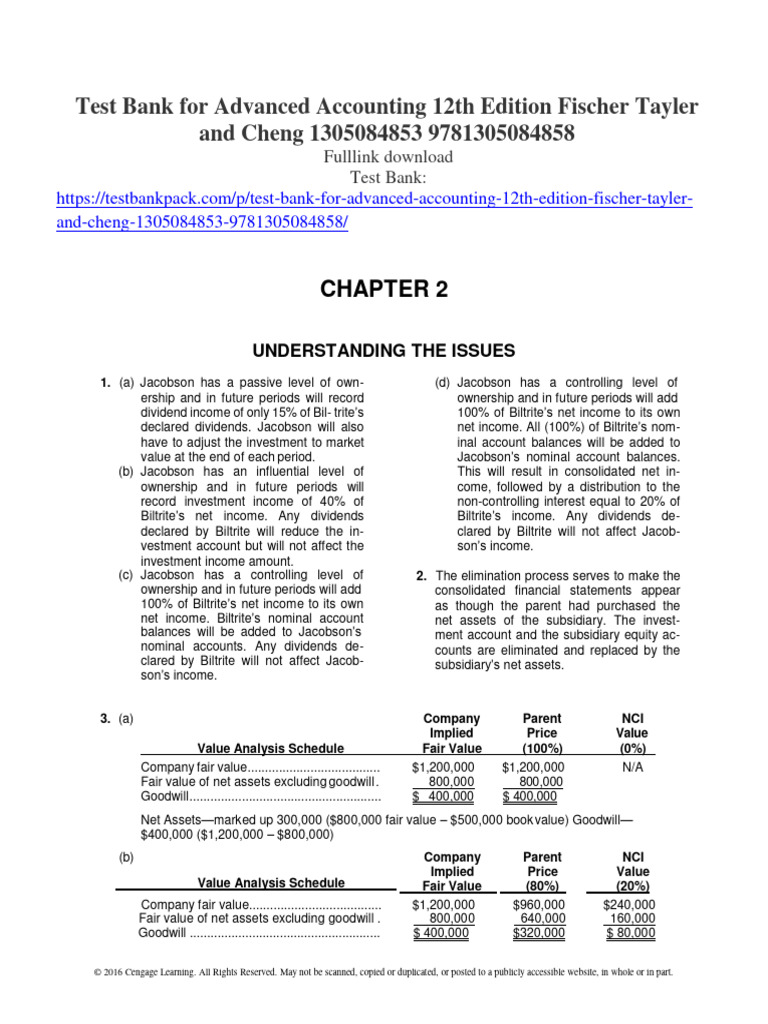 Test Bank For Advanced Accounting 12th Edition Fischer Tayler and Cheng ...