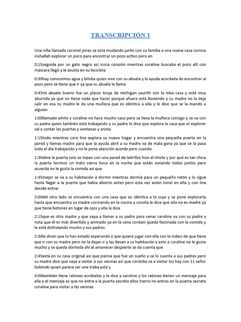 TRANSCRIPCIÓN Coraline | PDF