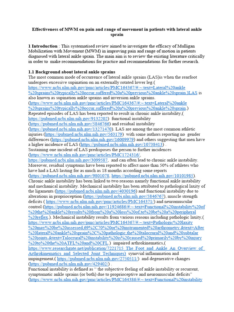 Effectiveness of MWM On Pain and Range of Movement in Patients With Lateral Ankle Sprain | PDF ...