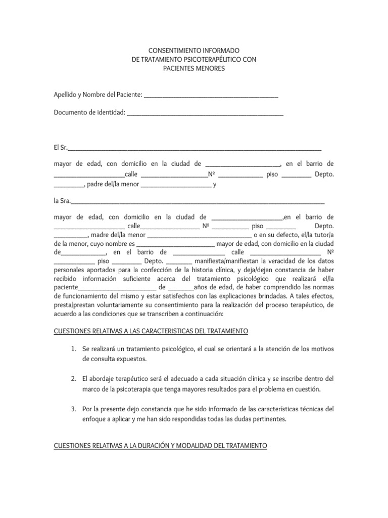 Consentimiento y Contrato Menores de Edad | PDF